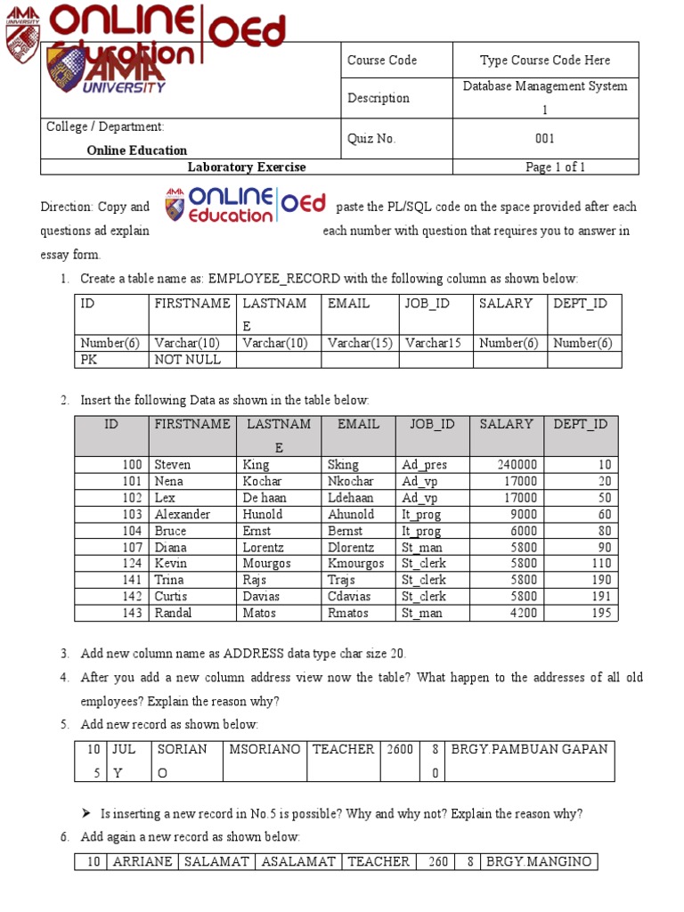 Week004 DML LabExer001 | PDF | Information Science | Information Technology Management