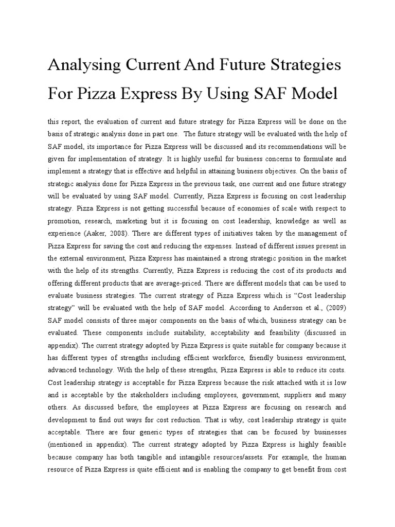 Pizza Express by Using SAF Model | PDF | Strategic Management | Marketing