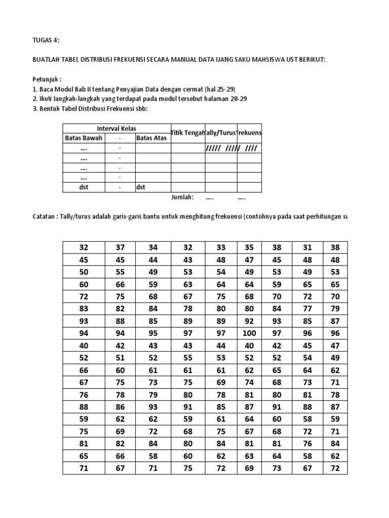 Latihan Membuat Tabel Distribusi Frekuensi | PDF