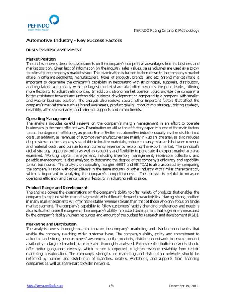 Automotive Industry - Key Success Factors: Business Risk Assessment ...