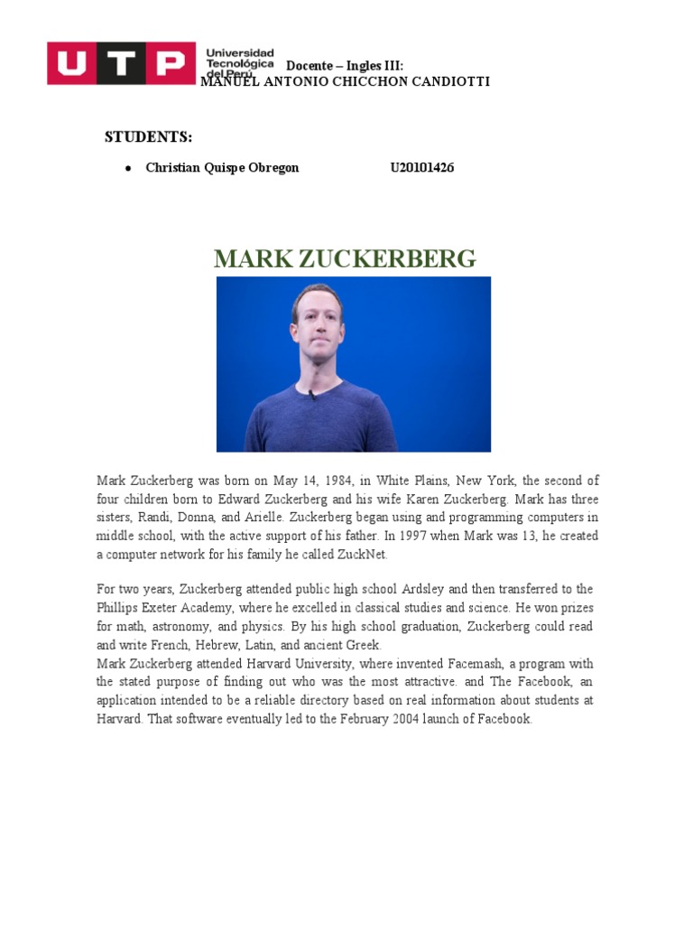 Biography Del Creador de Facebook | PDF | Social Science | History