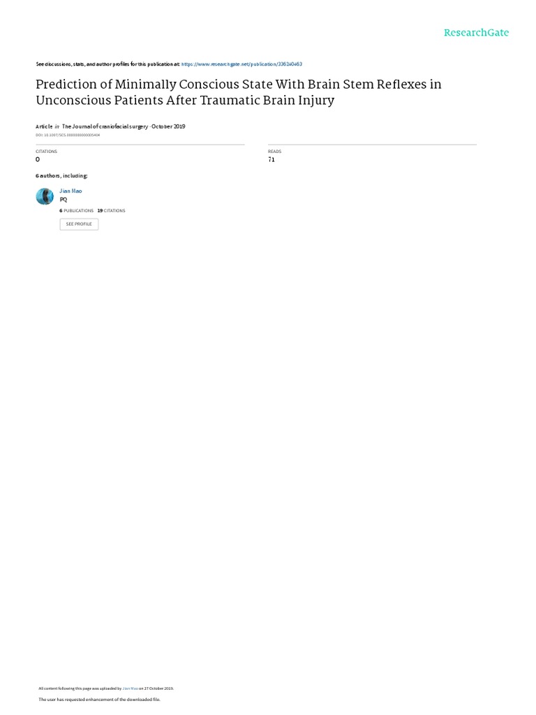 Prediction of Minimally Conscious State With Brain Stem Reflexes in ...