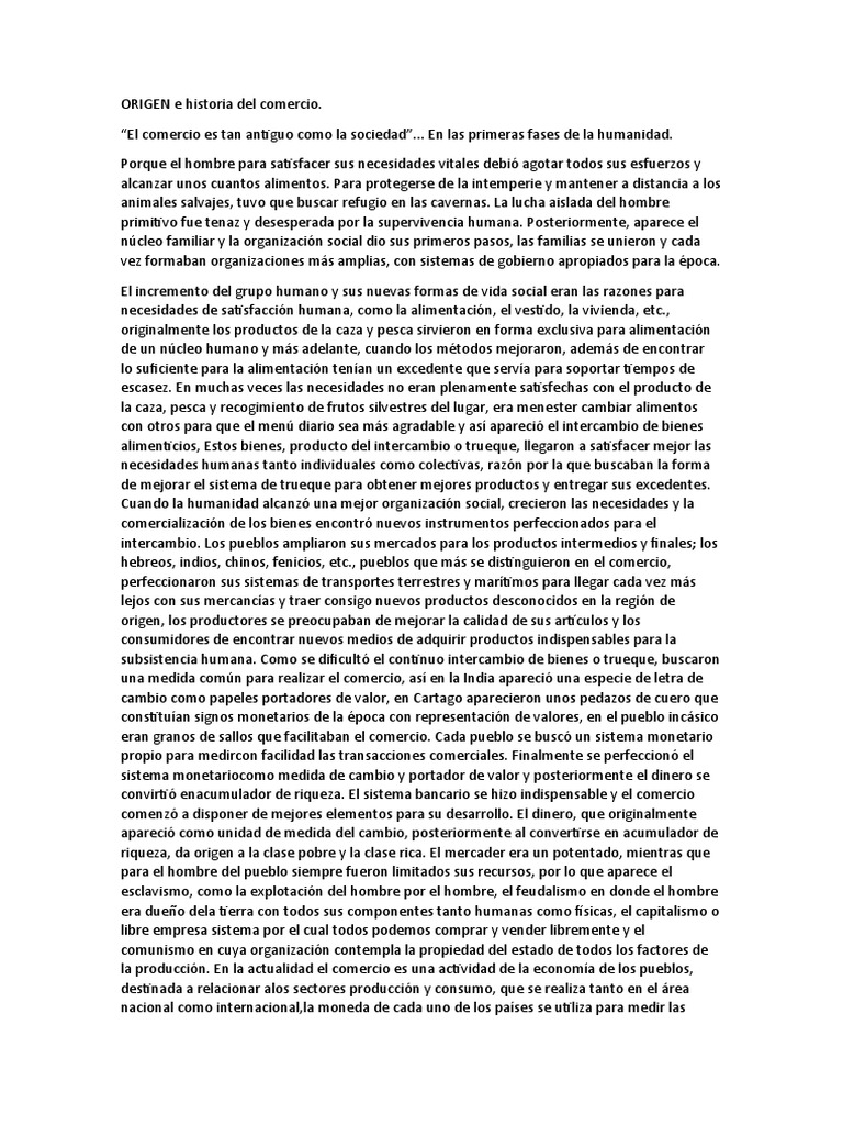 ORIGEN e Historia Del Comercio | PDF | Comercio | Dinero