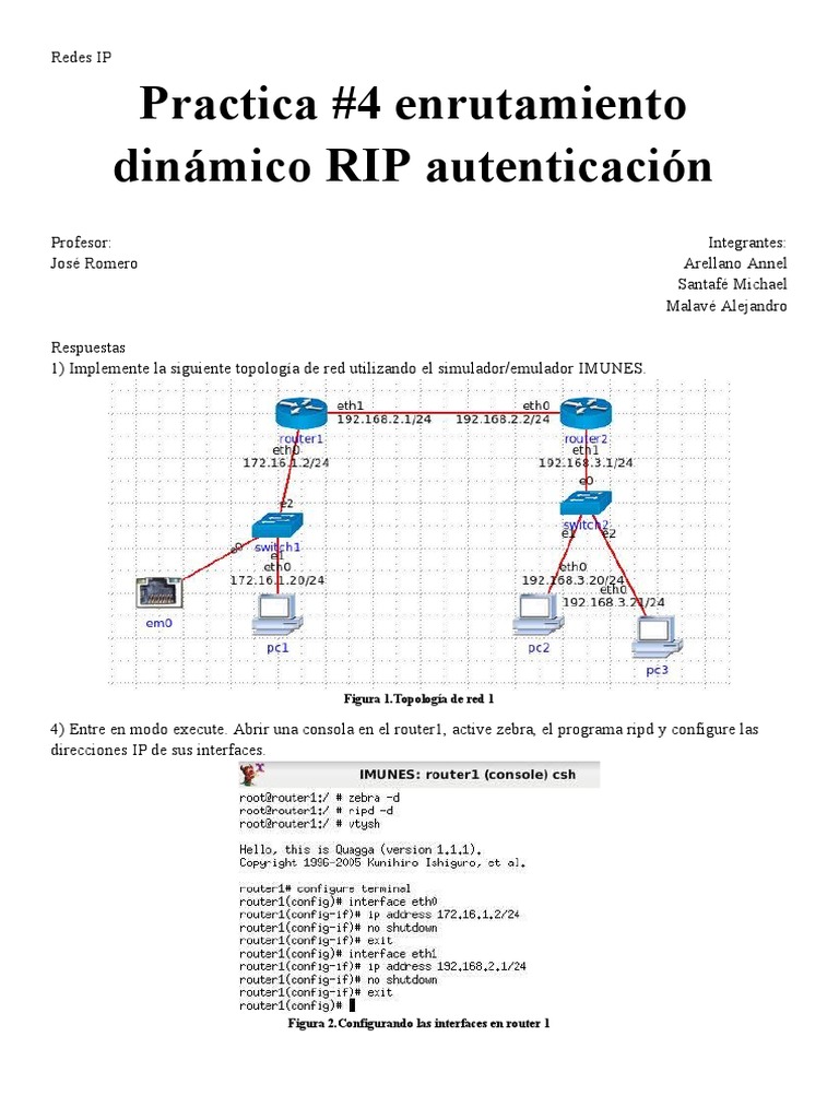 Practica #4 Enrutamiento Dinamico RIP Autenticación | PDF | Enrutador (Computación) | Estándares ...