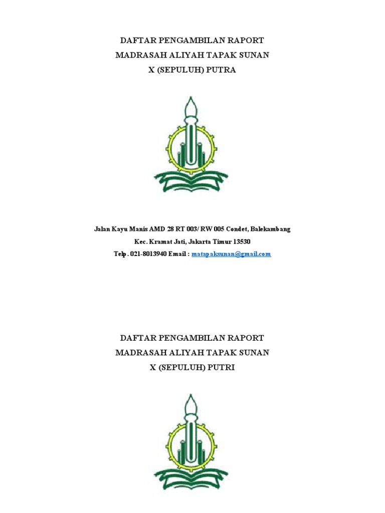Cover Daftar Pengambilan Raport | PDF