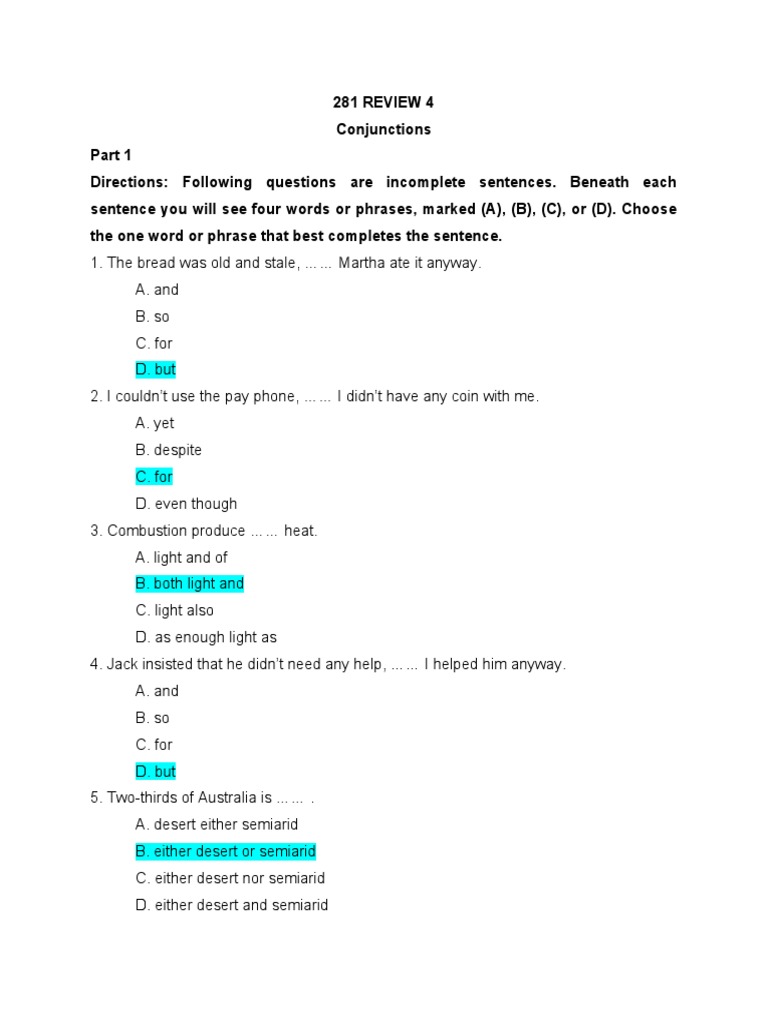 English Conjunction Practice | PDF