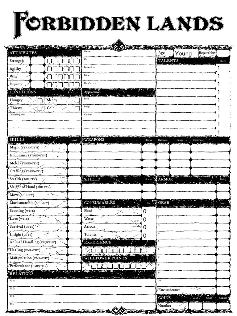 Fillable Fbl-Character Sheet ENG | PDF