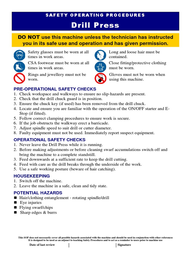 SOP For Drill Press | PDF