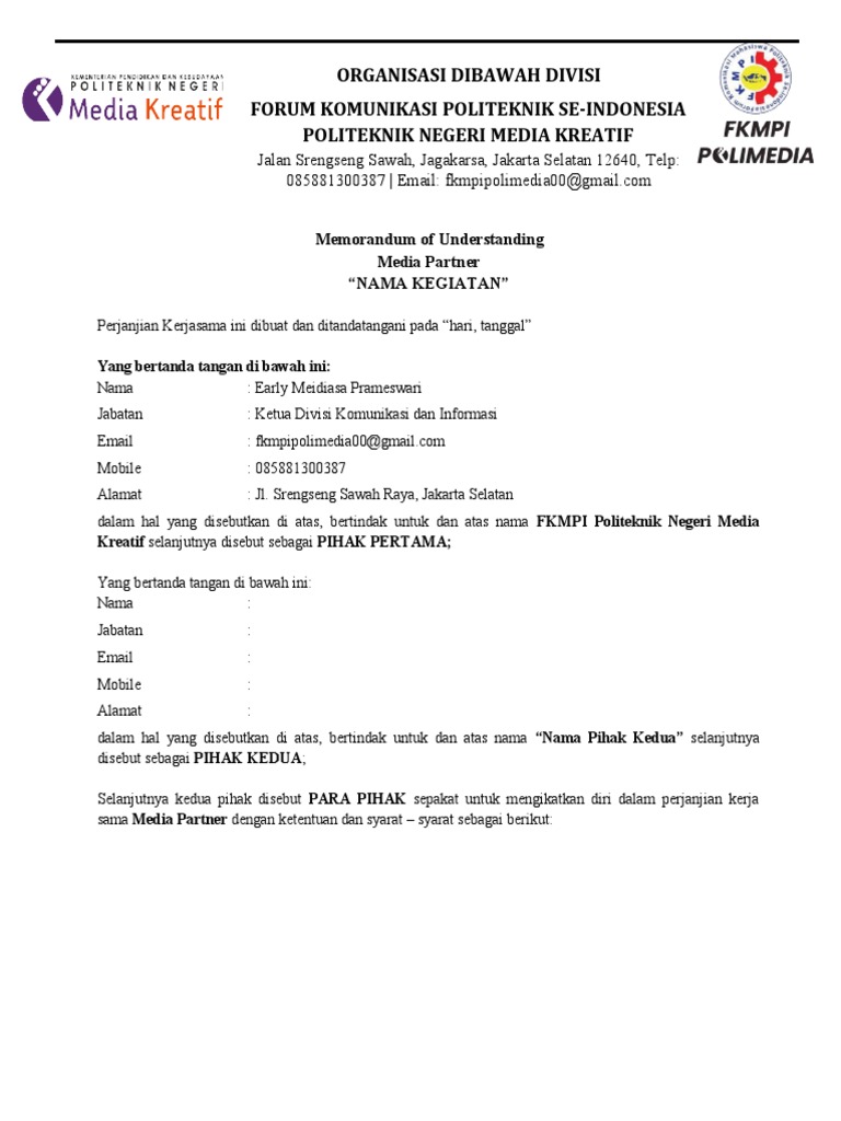 MoU Media Partner FKMPI PoliMedia | PDF | Politik