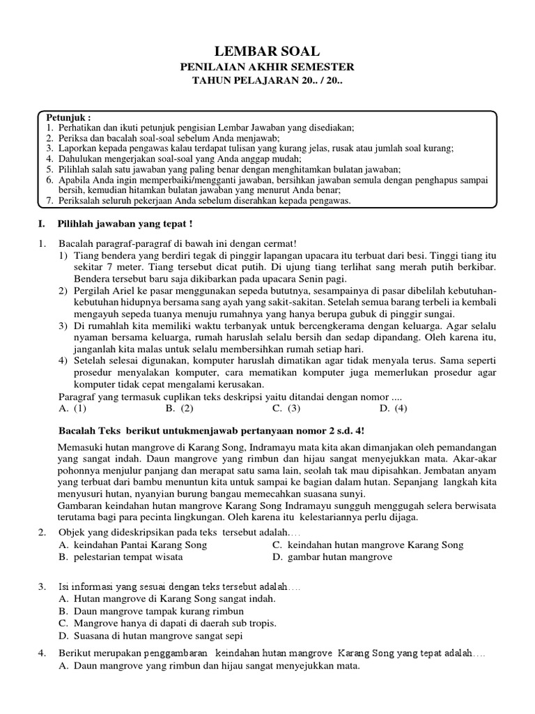 Soal PAS B.Indo Kelas 7 K13 | PDF