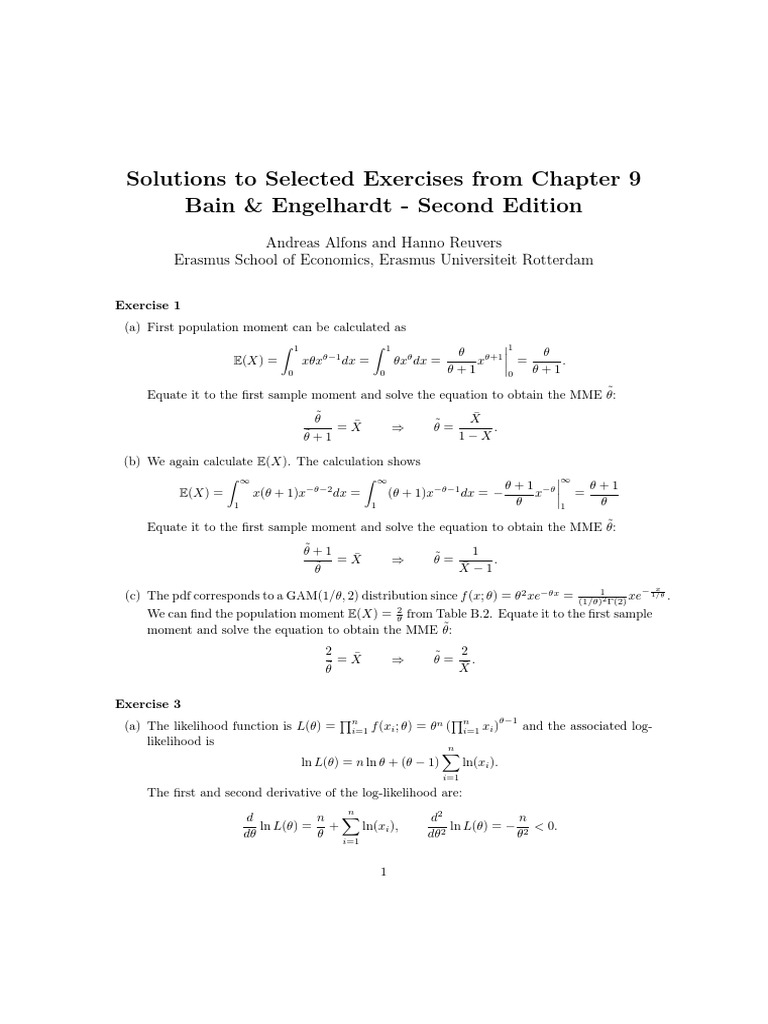 Solutions To Selected Exercises From Chapter 9 Bain & Engelhardt ...