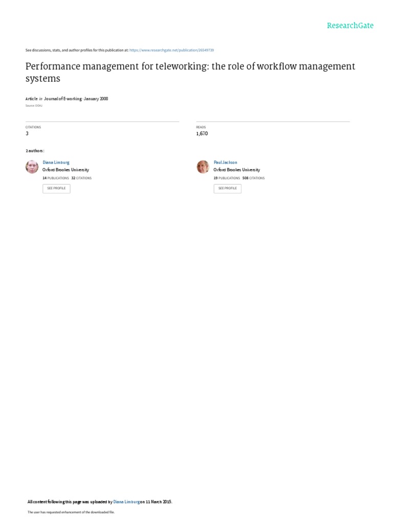 Performance Management For Teleworking: The Role of Work Ow Management ...