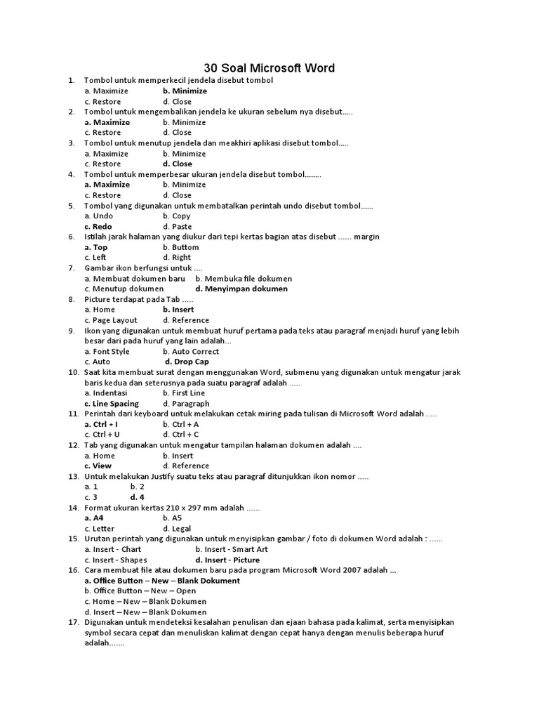 Soal Pilihan Ganda Microsoft Word | PDF