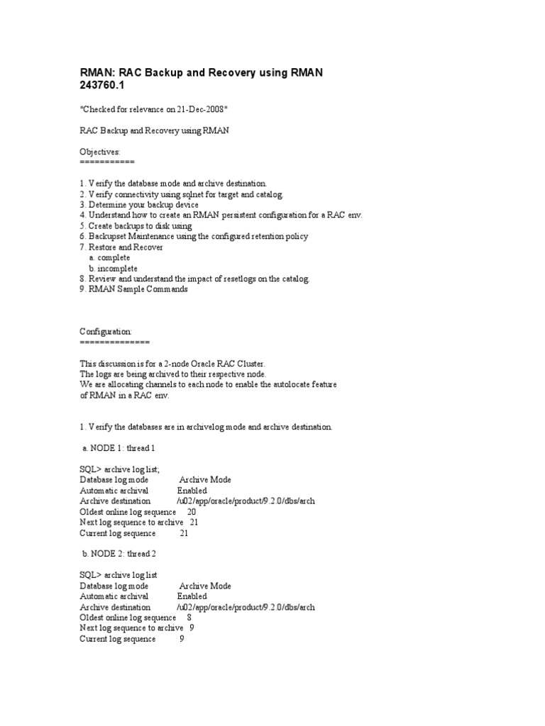 Rac Backup And Recovery Using Rman Pdf Backup Databases