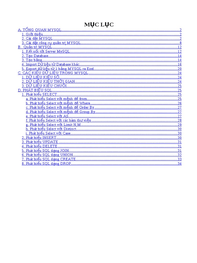 Giáo Trình MYSQL - 952938 | PDF
