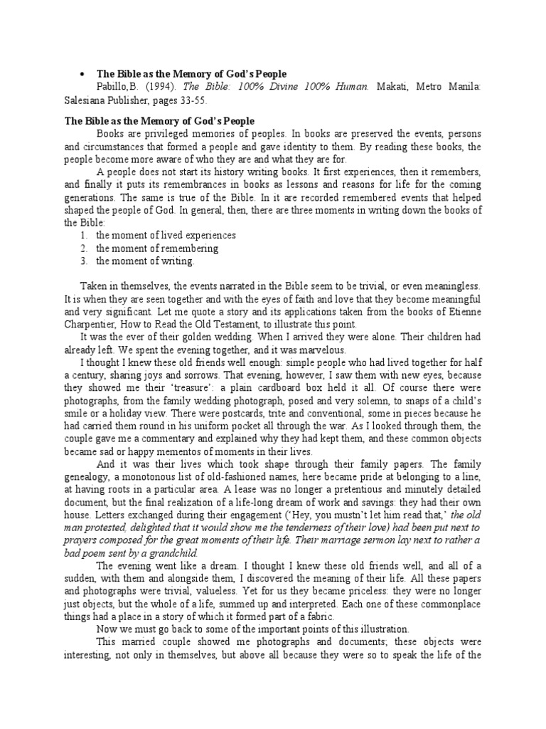 The Bible As The Memory of God's People | PDF | Book Of Genesis | The ...