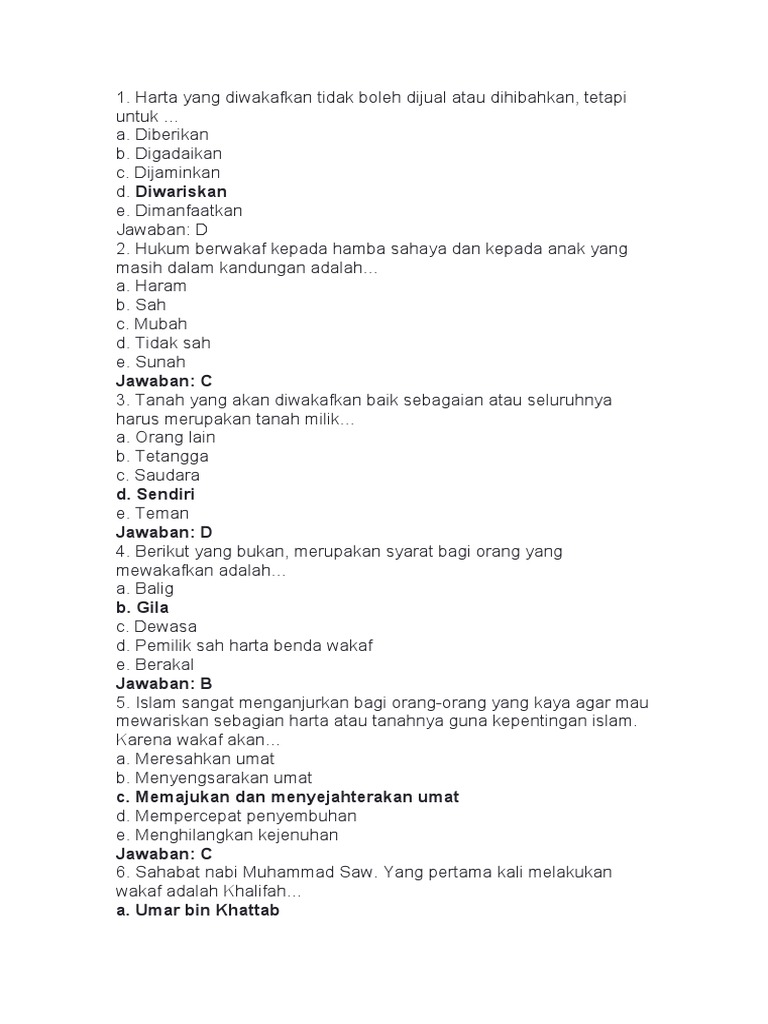 SOAL PAI KELAS 10 Bab Wakaf | PDF