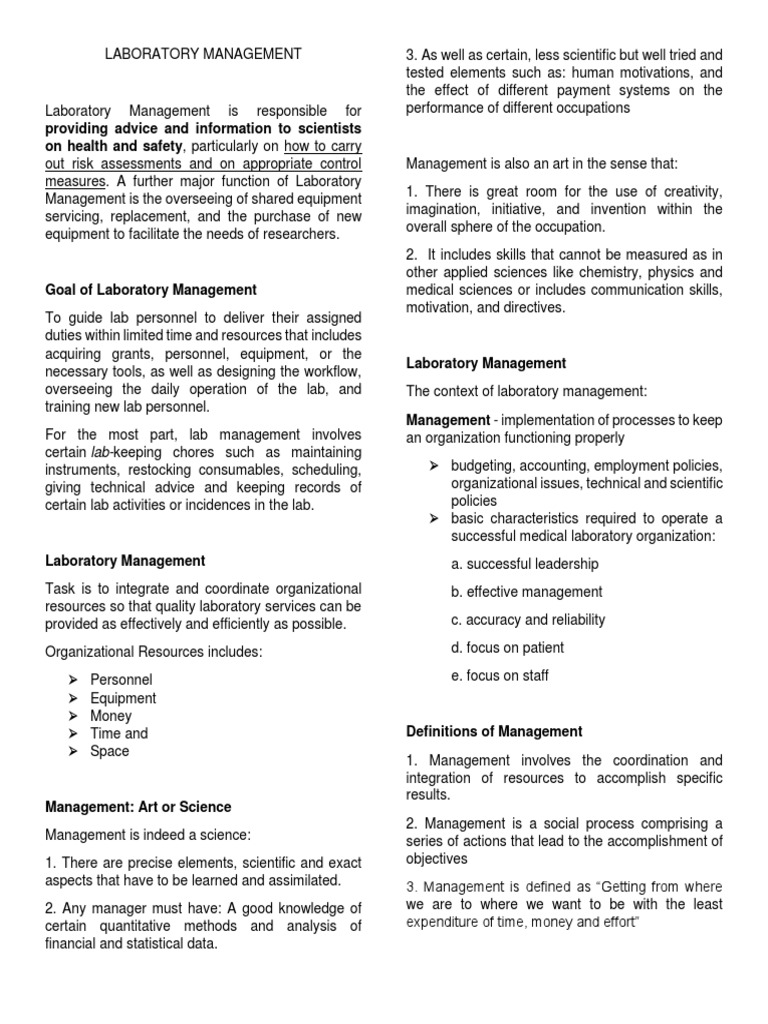 Introduction to Laboratory Management | PDF | Laboratories | Science