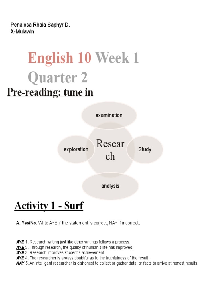 English 10: Week 1 Quarter 2 | PDF | Scientific Method | Hypothesis