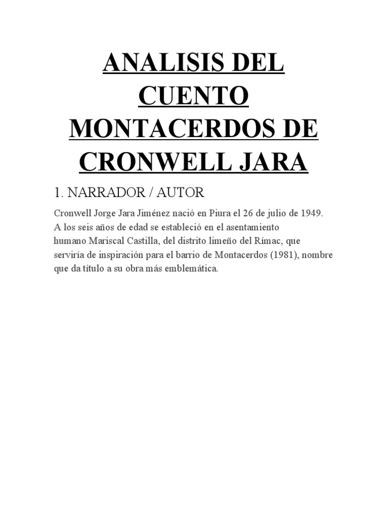 Angelo Jorge Paredes - ANALISIS DEL CUENTO MONTACERDOS DE CRONWELL JARA ...