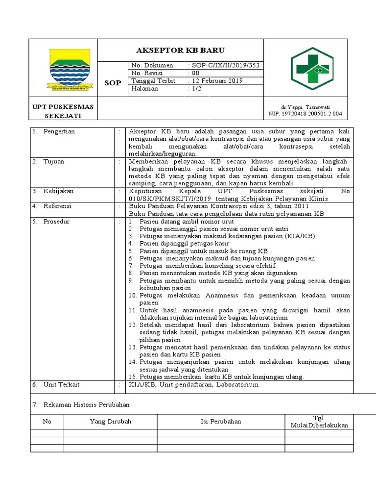 Prosedur Akseptor KB Baru di Puskesmas | PDF
