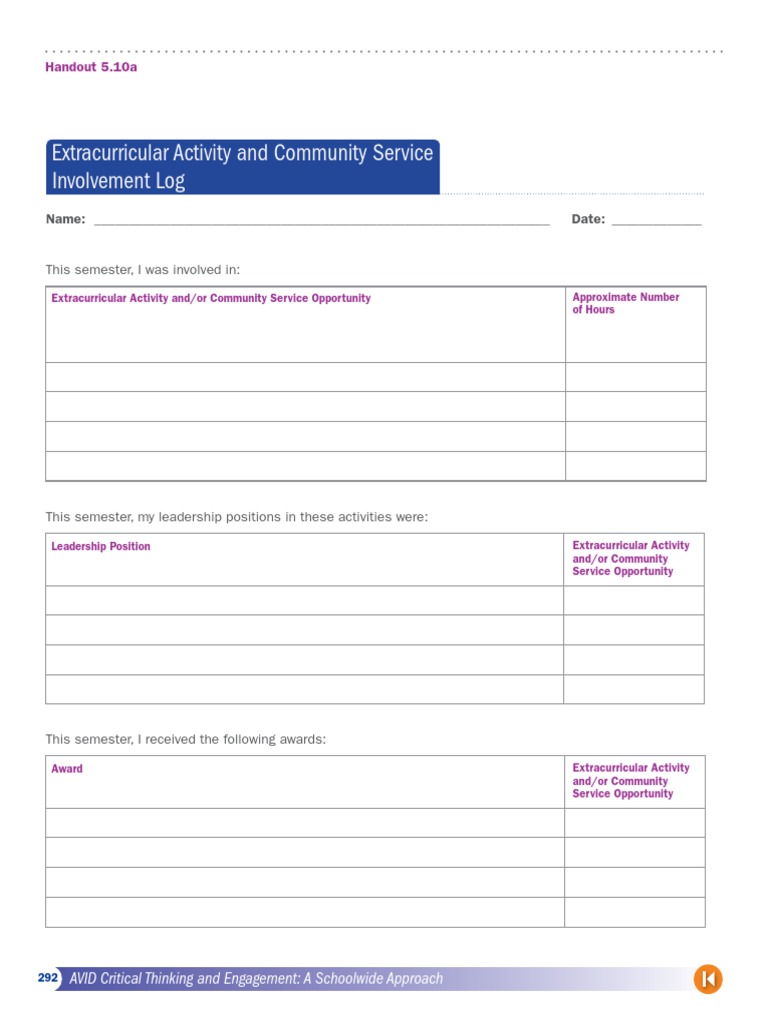 Extracurricular Involvement Log | PDF