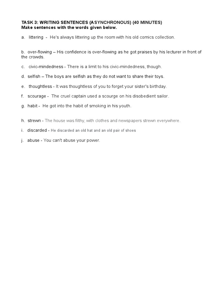 Sentence Writing Exercise | PDF