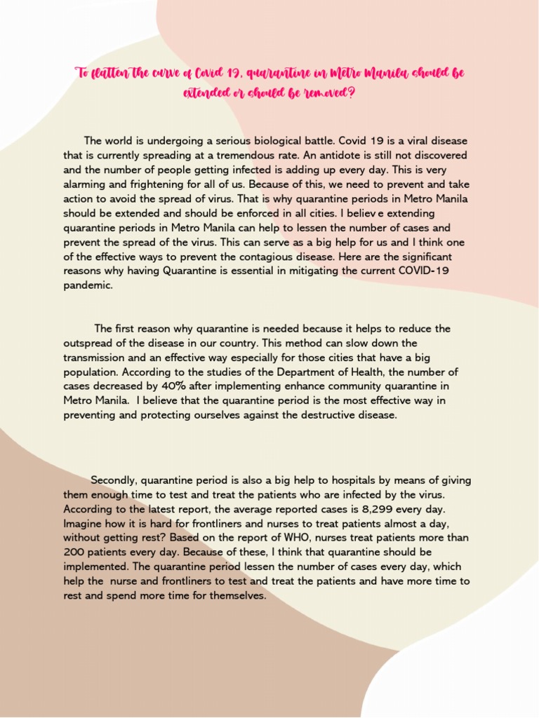 Ramos Persuasive-Essay 3rd | PDF | Quarantine | Infection