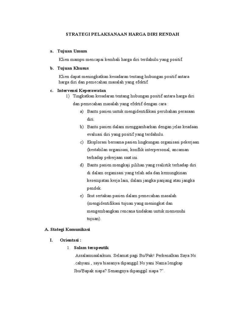 Strategi Pelaksanaan Harga Diri Rendah | PDF
