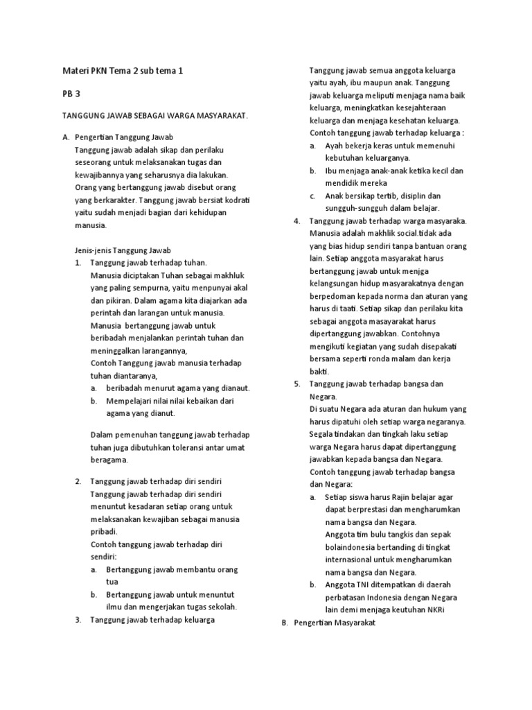 Materi PKN Tema 2 Sub 1 | PDF