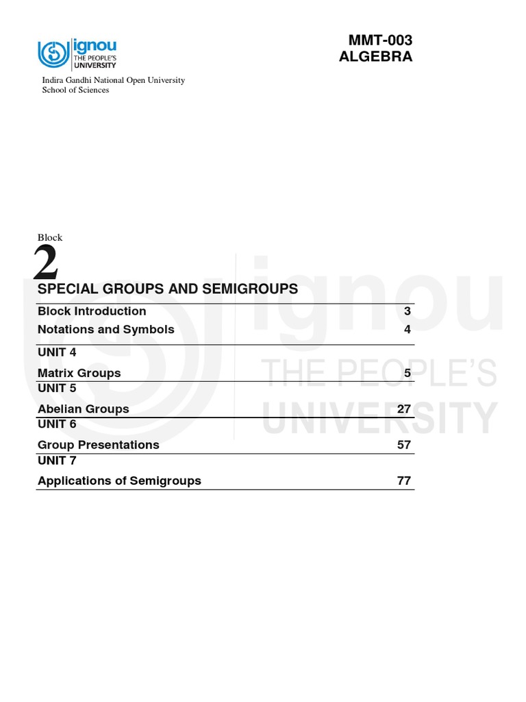 Special Groups and Semigroups: MMT-003 Algebra | PDF | Group ...