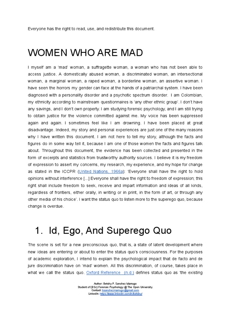 Women Who Are Mad | PDF | Id | Borderline Personality Disorder