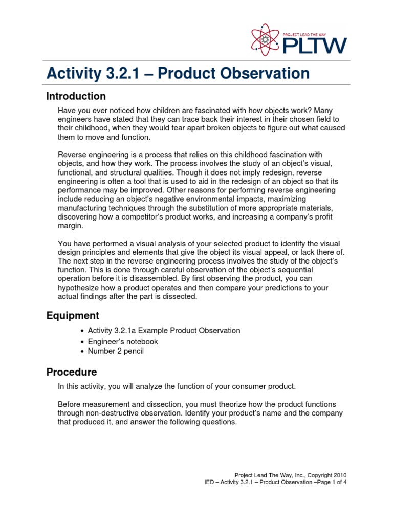 Activity 3.2.1 Product Observation | PDF | Observation | Engineering