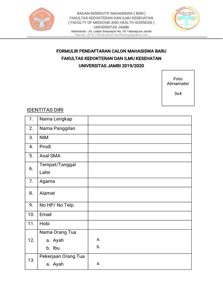 Formulir Pendaftaran PKK-MB Fkik 2019 | PDF