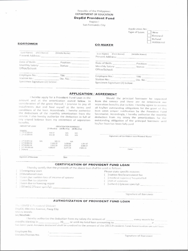 DepEd Provident Fund Loan Form | PDF