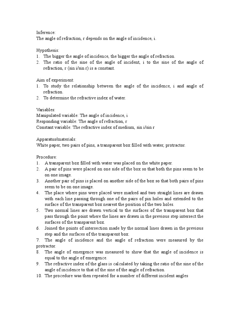 Determining Water's Refractive Index | PDF