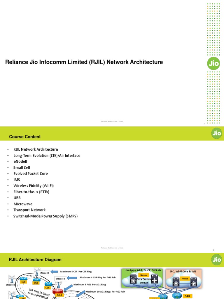 Reliance Jio Infocomm Limited (RJIL) Network Architecture | PDF | Ip ...