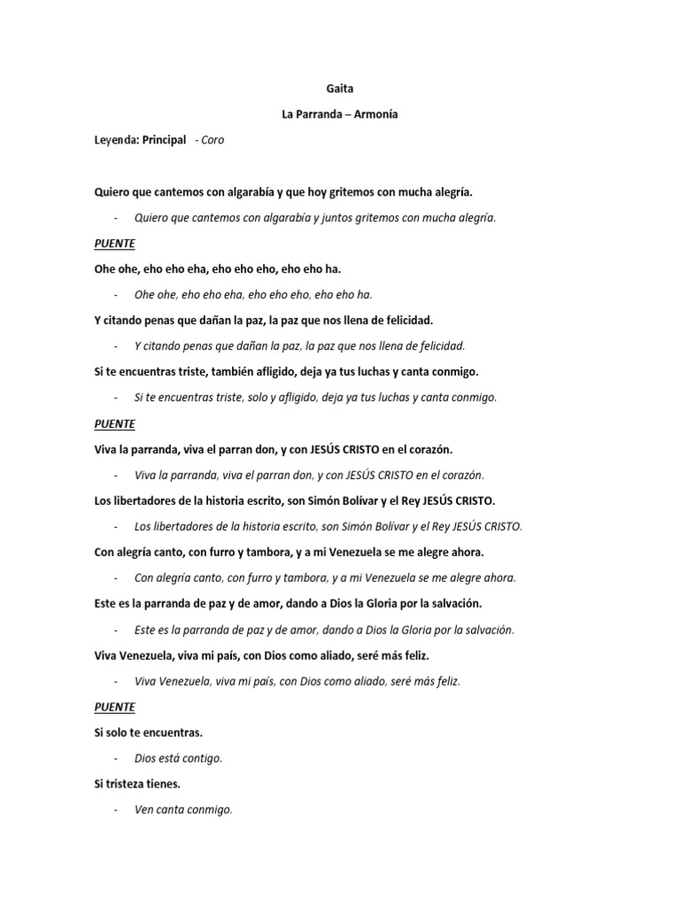 Letra de La Parranda - Armonía 10 | PDF | Poesía