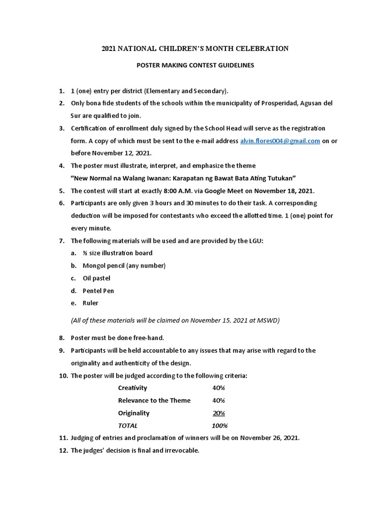 2021 NATIONAL CHILDREN Month Poster Guidelines | PDF