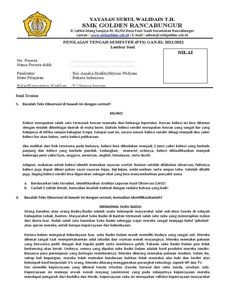 Soal Pat Ganjil Bindo X | PDF | Ilmu Sosial | Seni & Disiplin Bahasa
