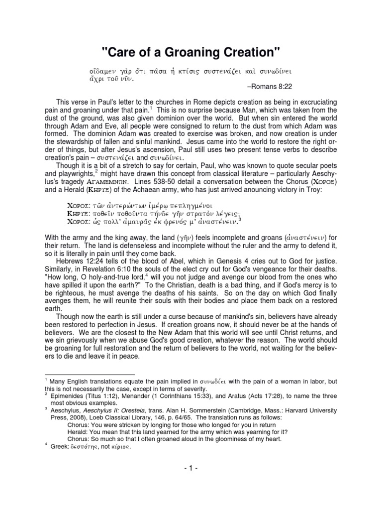 Care of A Groaning Creation | PDF | Adam | Mythology