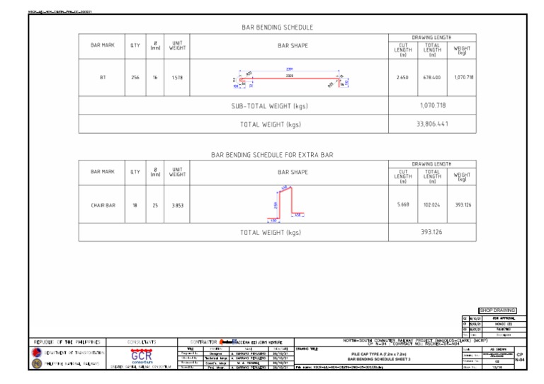 Shop Drawing: PILE CAP TYPE A (7.2m X 7.2m) Bar Bending Schedule Sheet ...