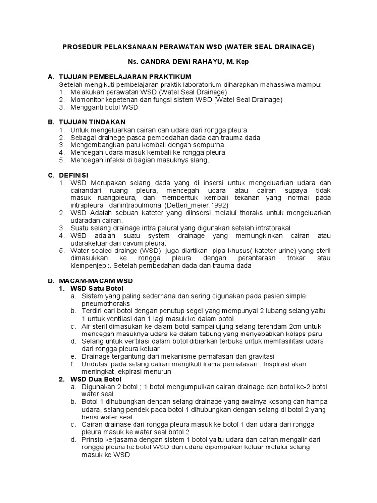 Prosedur Pelaksanaan Perawatan Wsd Water Seal Drainage Ns Candra