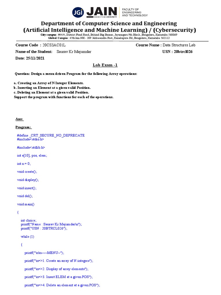 Template For Submitting Lab Exam | PDF | Array Data Structure | Software Engineering