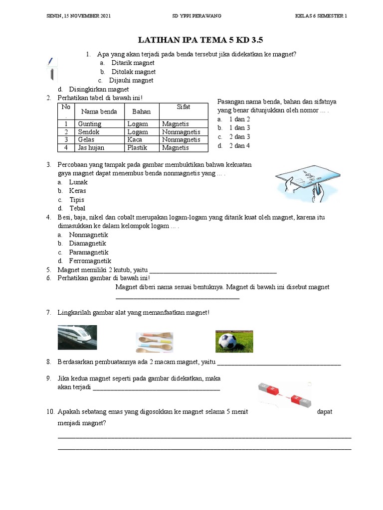 Latihan Ipa Tema 5 KD 3.5 | PDF