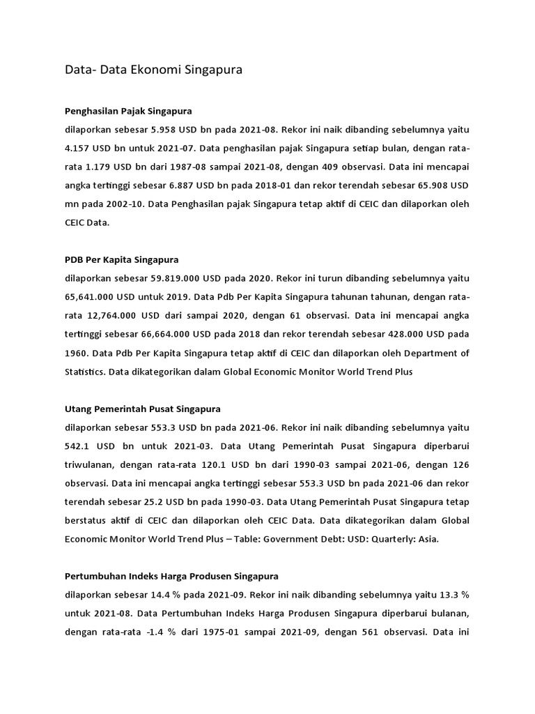 Data, Grafik Serta Kesimpulan Ekonomi Singapura | PDF