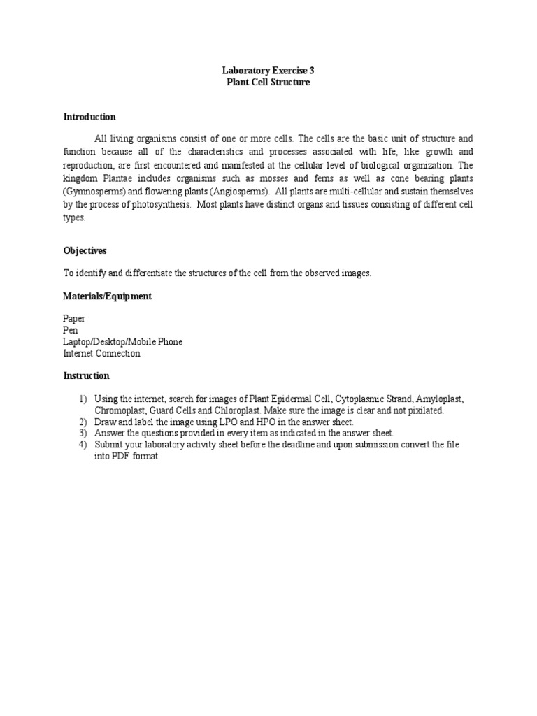 Plant Cell Structure Lab Exercise | PDF | Plants | Botany
