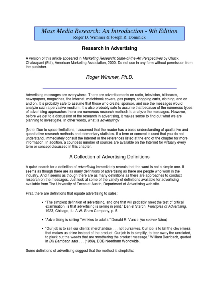 Mass Media Research: An Introduction - 9th Edition | PDF | Advertising ...