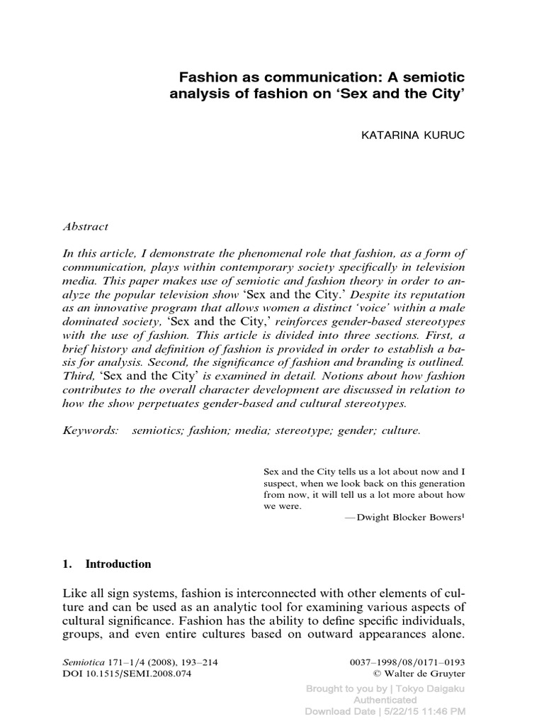 Fashion As Communication A Semiotic Analysis | PDF | Fashion | Clothing