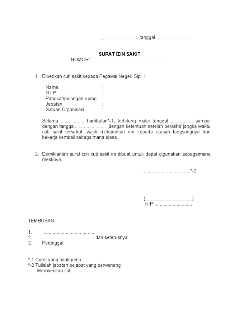 Contoh Surat Izin Cuti Sakit | PDF